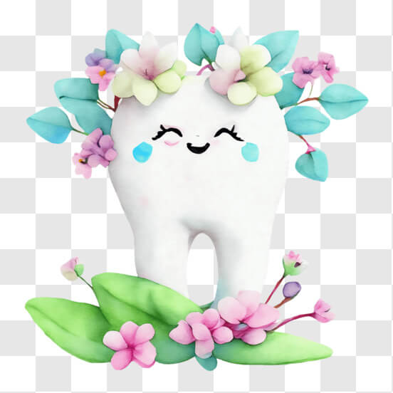 Download Healthy Tooth Cartoon on Pink Flowers PNGs Online - Creative ...