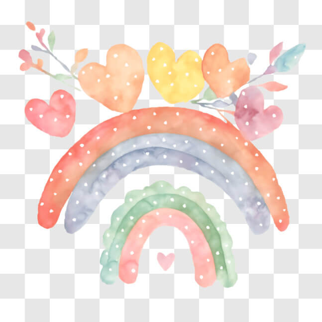 Download Colorful Watercolor Rainbow with Hearts and Flowers PNGs ...