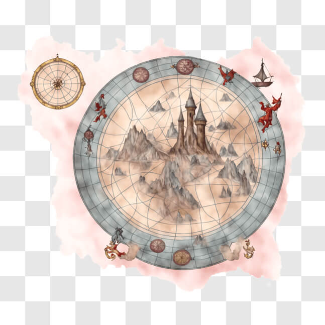 Descarga Mapa del Mundo Imaginario con Castillos y Símbolos PNGs En ...