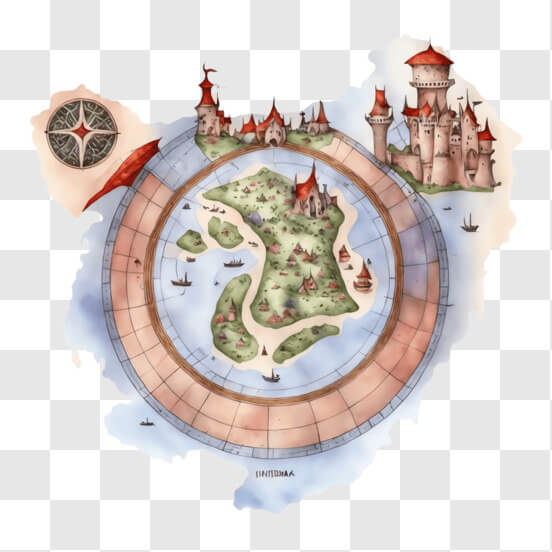 Download Black and White Fantasy Map with Castles and Rivers PNGs ...