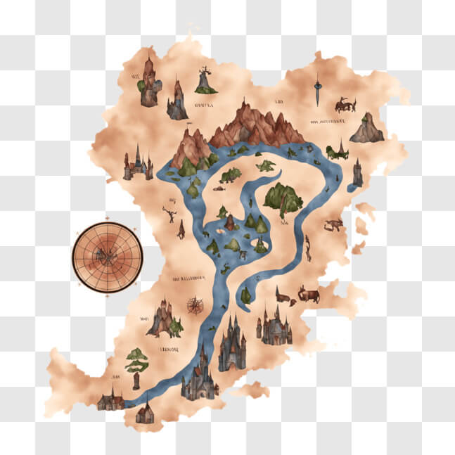 Download Map of a Fantasy World with Mountains, Rivers, and Natural ...