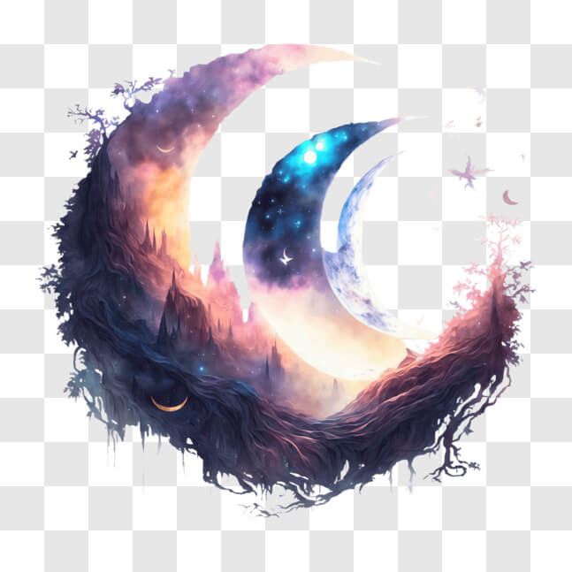 Download Crescent Moons in Dark Forest PNGs Online - Creative Fabrica