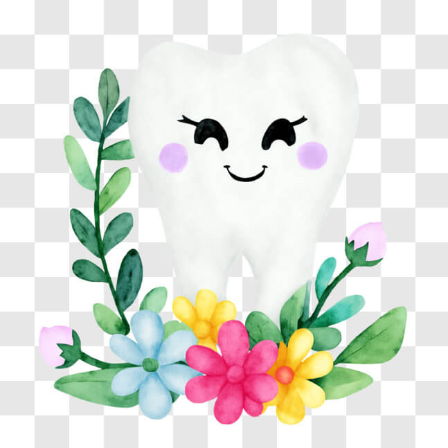 Download Happy Tooth with Flowers Watercolor Painting PNGs Online ...