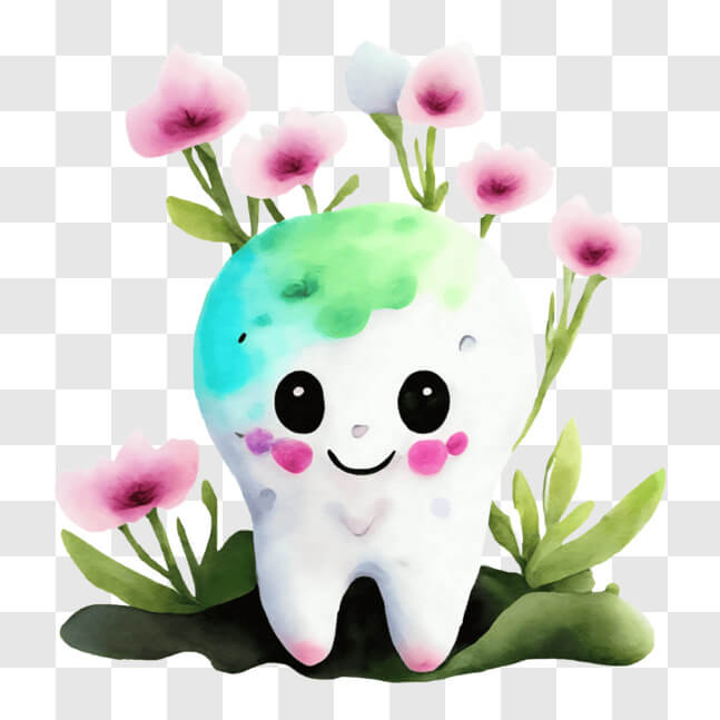 Download Cartoon Tooth with Pink Flowers for Dental Health Awareness ...