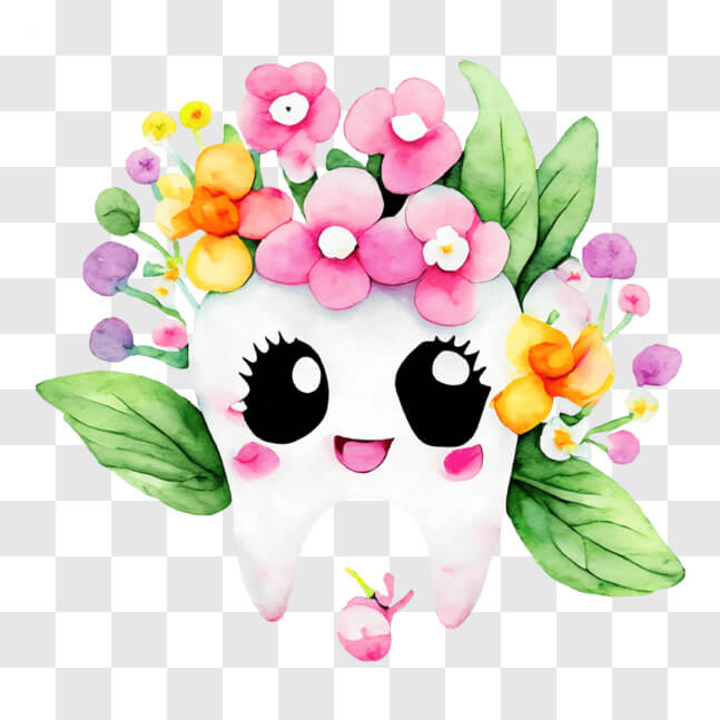 Download Cartoon Tooth with Flowers Illustration PNGs Online - Creative ...