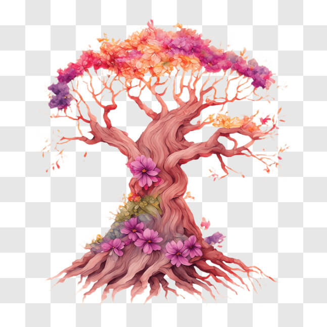 Download Colorful Flowering Tree with Roots PNGs Online - Creative Fabrica