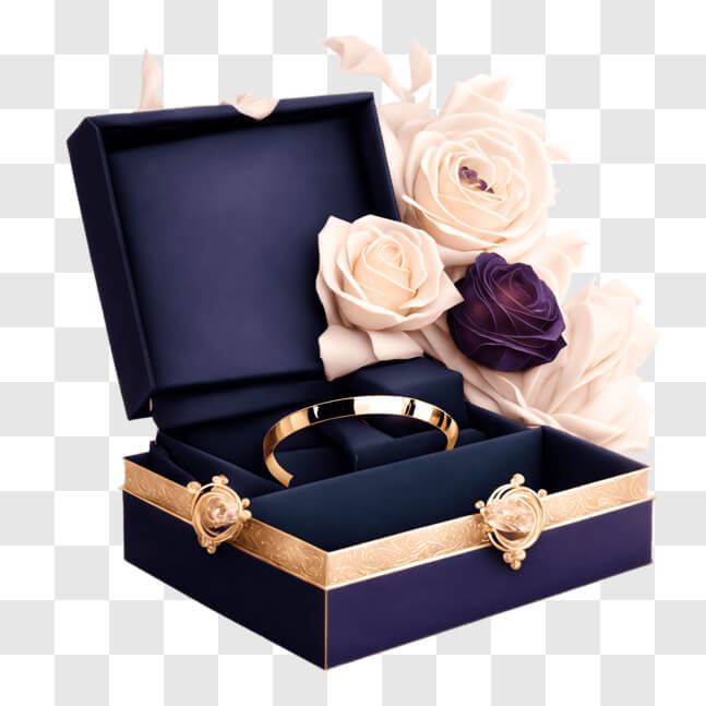 Download Blue Jewelry Box with Purple Roses and Engagement Ring PNGs ...