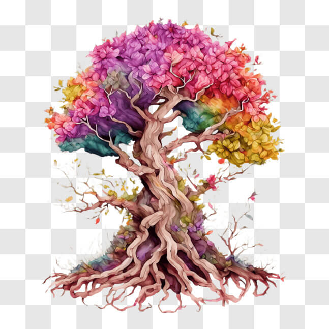 Scarica Albero Colorato con Radici e Foglie Vibranti PNGs Online ...