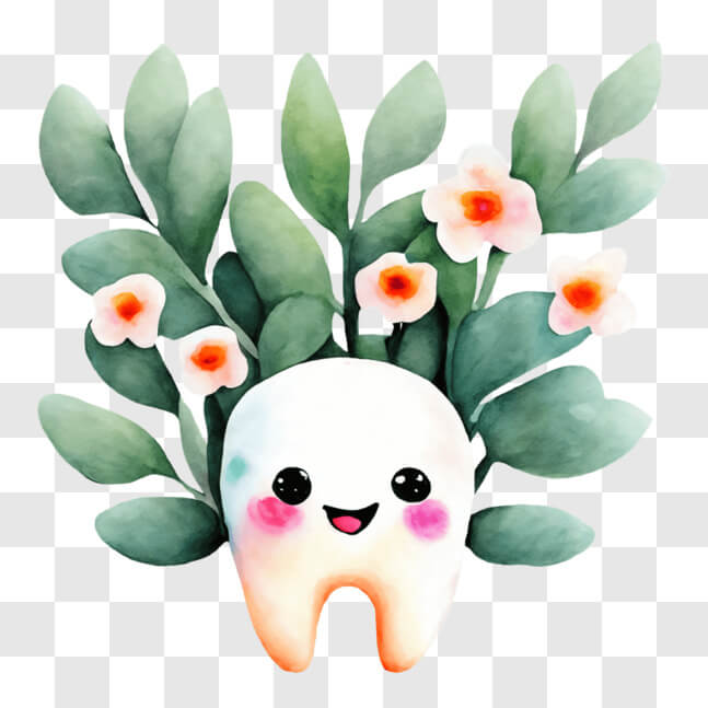 Download Cute Smiling Tooth with Flowers PNGs Online - Creative Fabrica