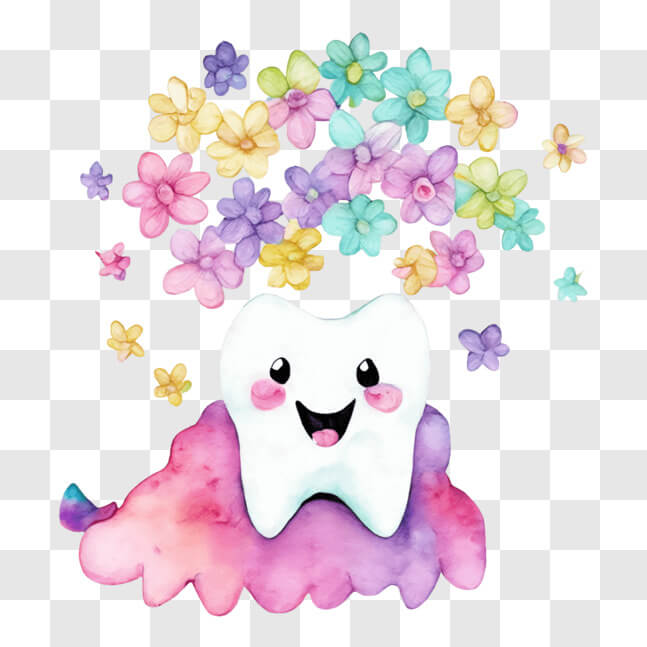 Download Cartoon Tooth with Colorful Flowers PNGs Online - Creative Fabrica