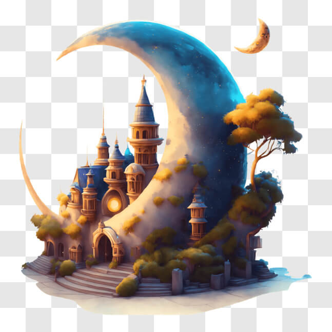 Download Castle with Moon and Stars Illustration PNGs Online - Creative ...