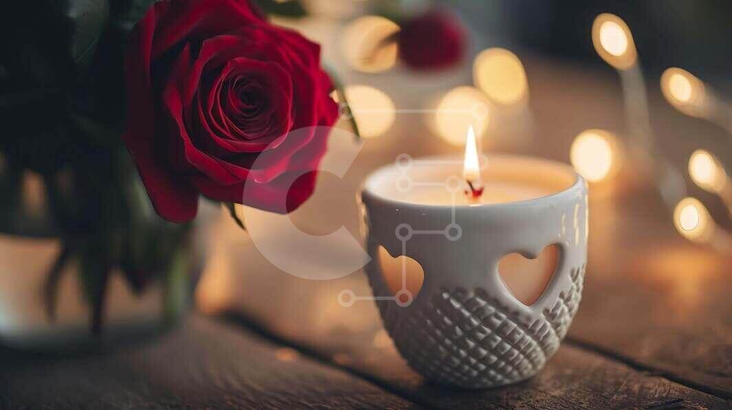 Romantic Scene with Red Rose and Candle stock photo | Creative Fabrica