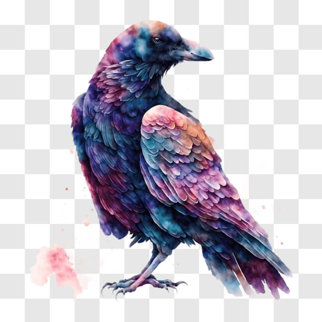 Download Colorful Crow on Black Background with Watercolor Splatters ...