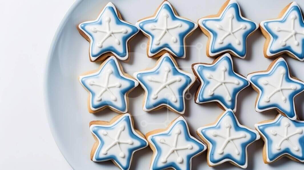 Delicious Star-shaped Cookies with Blue and White Frosting stock photo ...