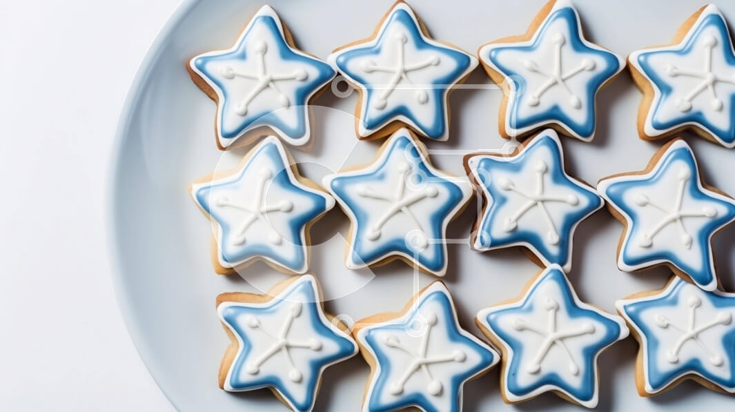 Download Star-shaped Cookies on a Plate with Blue and White Frosting ...