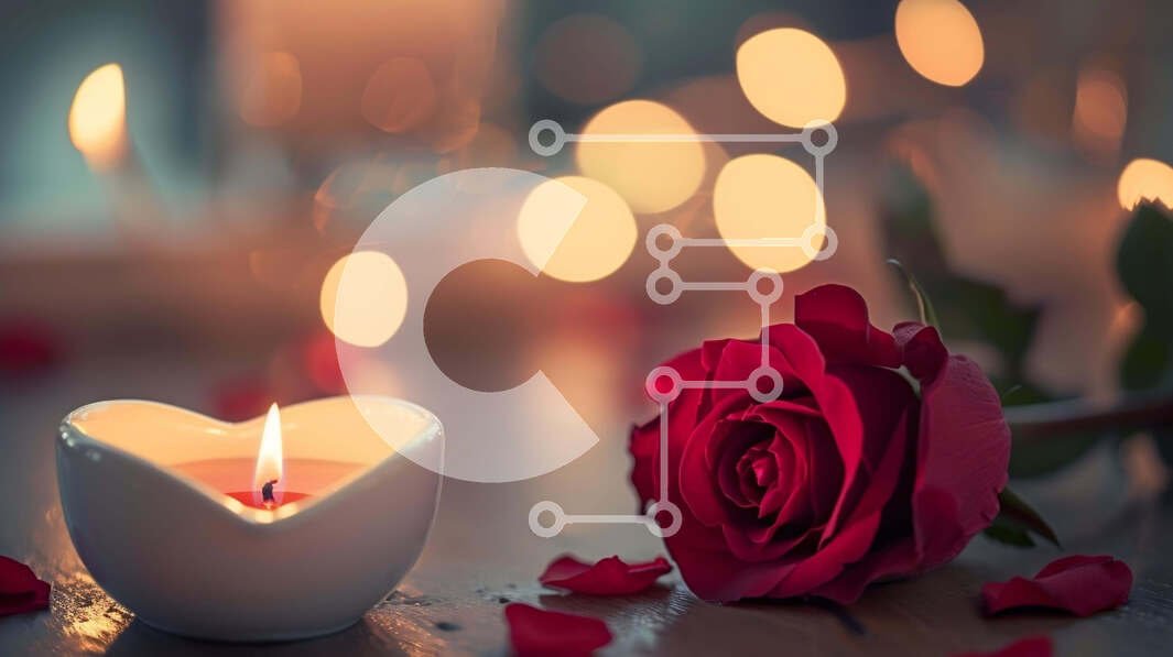 Romantic Red Rose and Candle Decoration stock photo | Creative Fabrica