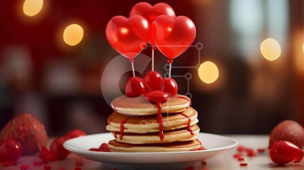 Valentine's Day Pancakes with Heart-Shaped Balloons stock photo ...