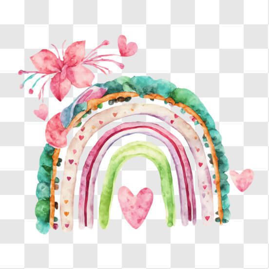 Download Watercolor Rainbow with Hearts, Flowers, and Butterflies PNGs ...