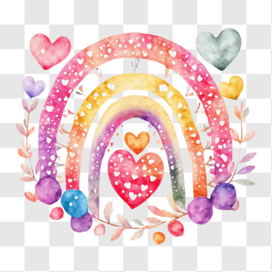 Download Watercolor Rainbow with Hearts, Flowers, and Butterflies PNGs ...