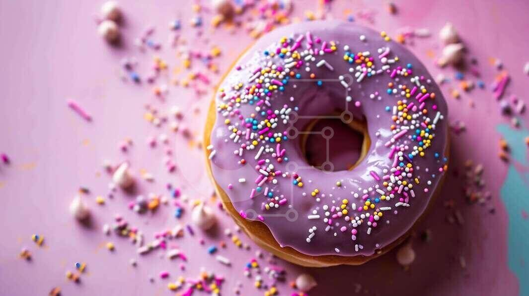 Delicious Donut with Purple Frosting and Sprinkles stock photo ...