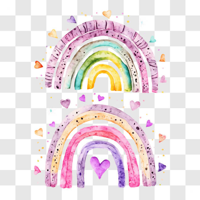 Download Colorful Watercolor Rainbows and Hearts Wall Art PNGs Online ...