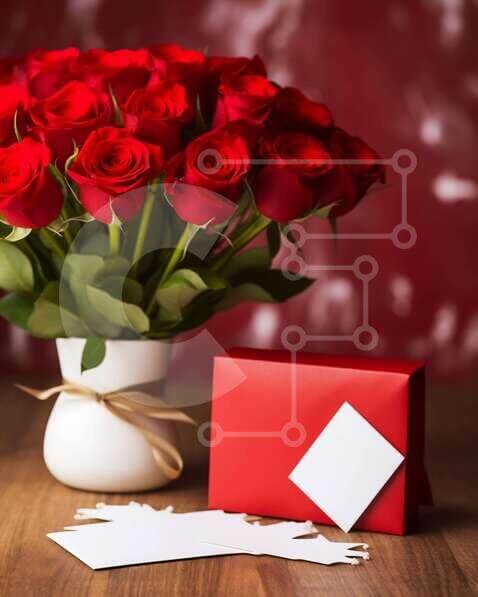 Elegant Red Roses Arrangement with Gift Box stock photo | Creative Fabrica