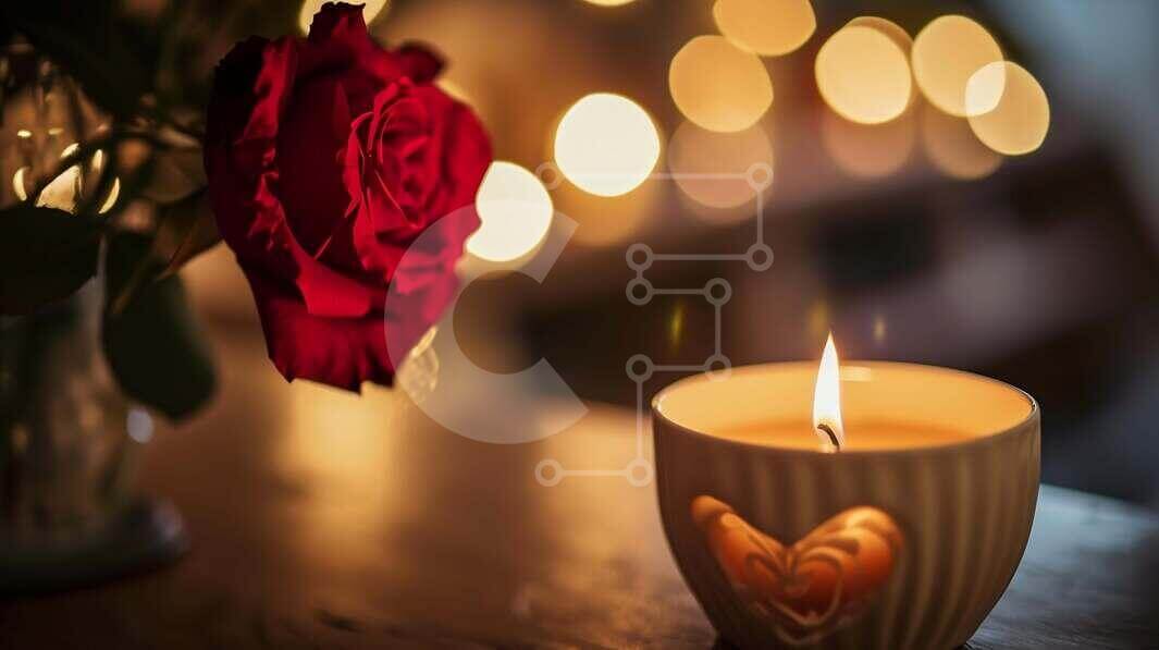 Romantic Candle and Rose Arrangement stock photo | Creative Fabrica