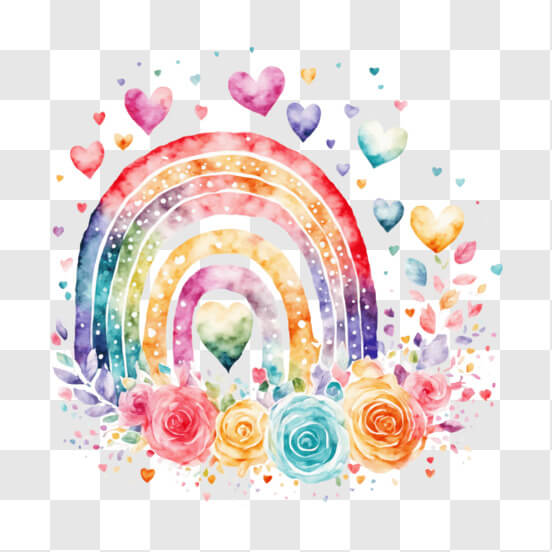 Download Watercolor Rainbow with Hearts, Flowers, and Butterflies PNGs ...