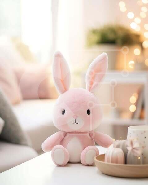 Adorable Pink Bunny Stuffed Animal in Interior Design Setting stock ...
