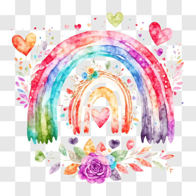 Download Colorful Rainbow with Hearts, Flowers, and Leaves PNGs Online ...