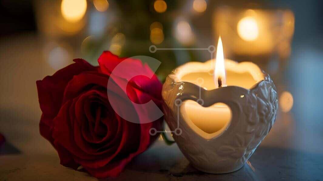 Romantic Red Rose and Candle Setting stock photo | Creative Fabrica