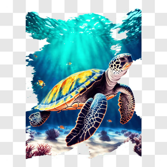 Download Tropical Turtle Swimming in Ocean with Coral and Fish PNGs ...