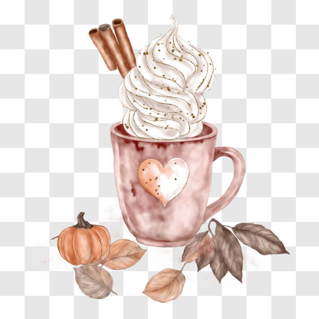 Download Hot Cocoa in Pink Mug with Fall Decorations PNGs Online ...