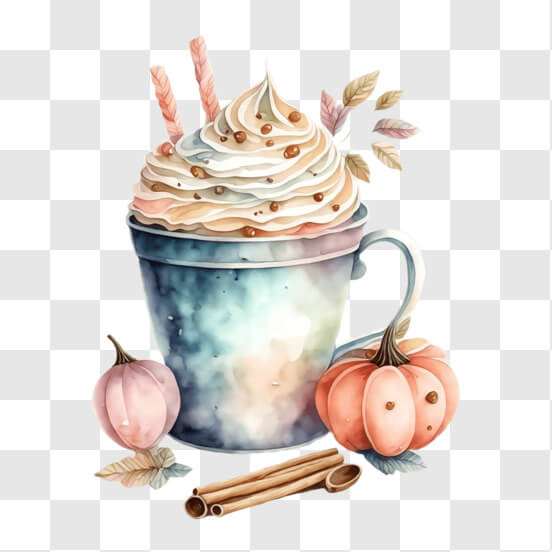 Download Fall-themed Coffee Cups with Whipped Cream and Pumpkins PNGs ...