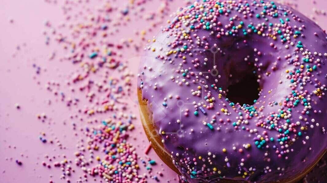 Delicious Purple Donut with Sprinkles stock photo | Creative Fabrica