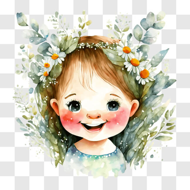 Download Watercolor Illustration of a Girl with Flowers PNGs Online ...