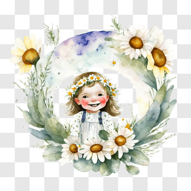Download Watercolor Painting of Little Girl with Flowers PNGs Online ...