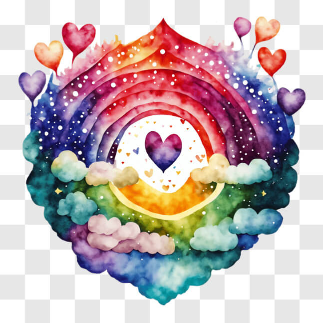 Download Abstract Rainbow Watercolor Painting with Hearts, Clouds, and ...