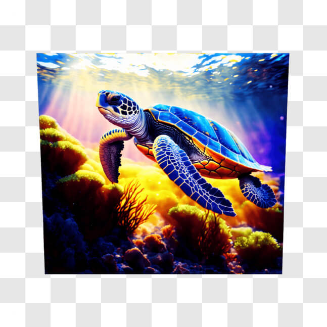 Download Blue Turtle Swimming in the Ocean with Marine Life PNGs Online ...