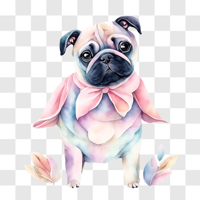 Descarga Lindo perro pug con lazos rosados y hojas PNGs En Línea ...