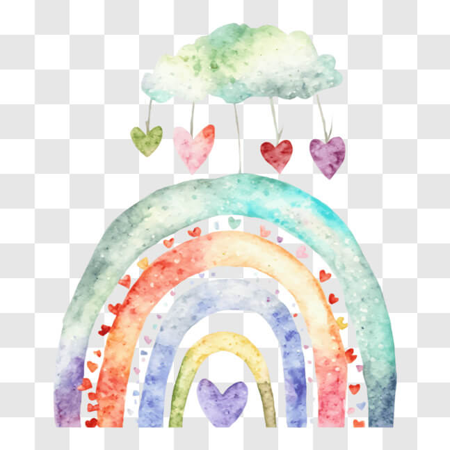 Download Watercolor Rainbow with Hearts and Clouds Illustration PNGs ...