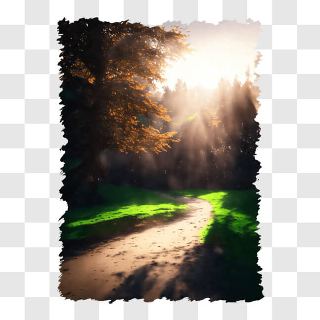 Download Tranquil Woodland Path with Sunlight Peeking Through Trees ...