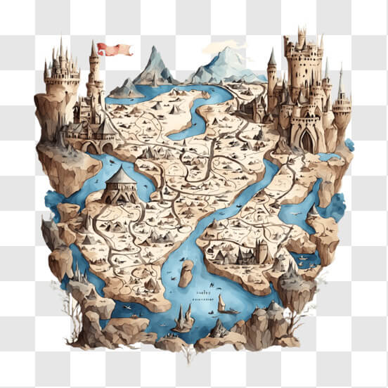 Download Map with Castles, Rivers, and Waterfalls for Travel PNGs ...