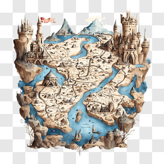 Download Fantasy Map with Castles, Rivers, and Waterfalls PNGs Online ...