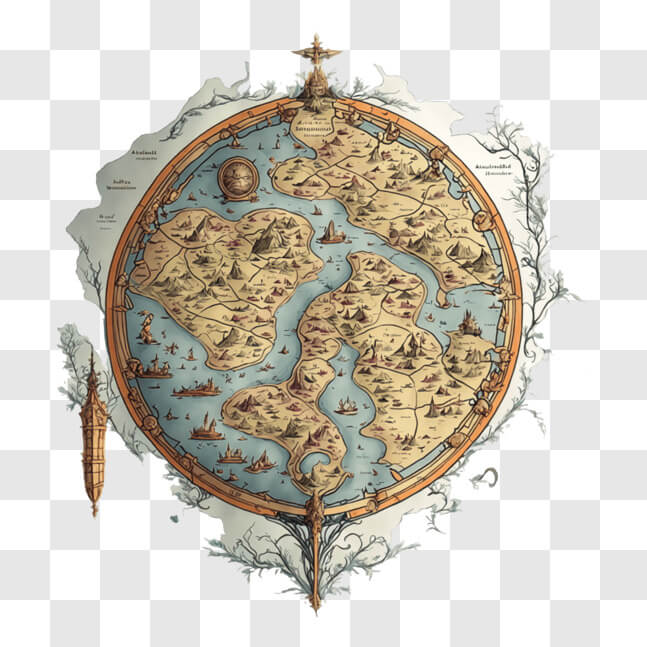 Download Vintage World Map with Antique Objects and Symbols PNGs Online ...