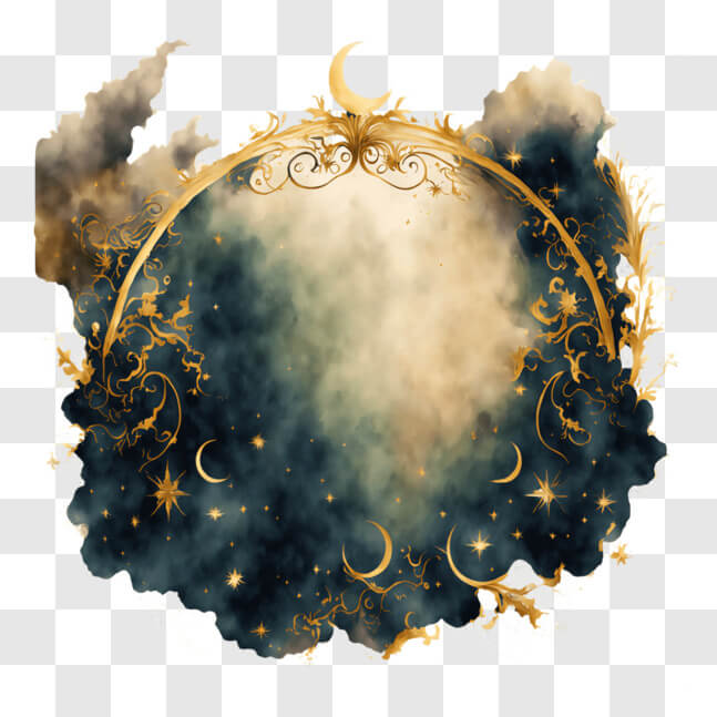 Download Circular Ornamental Frame with Stars, Clouds, and Crescent ...