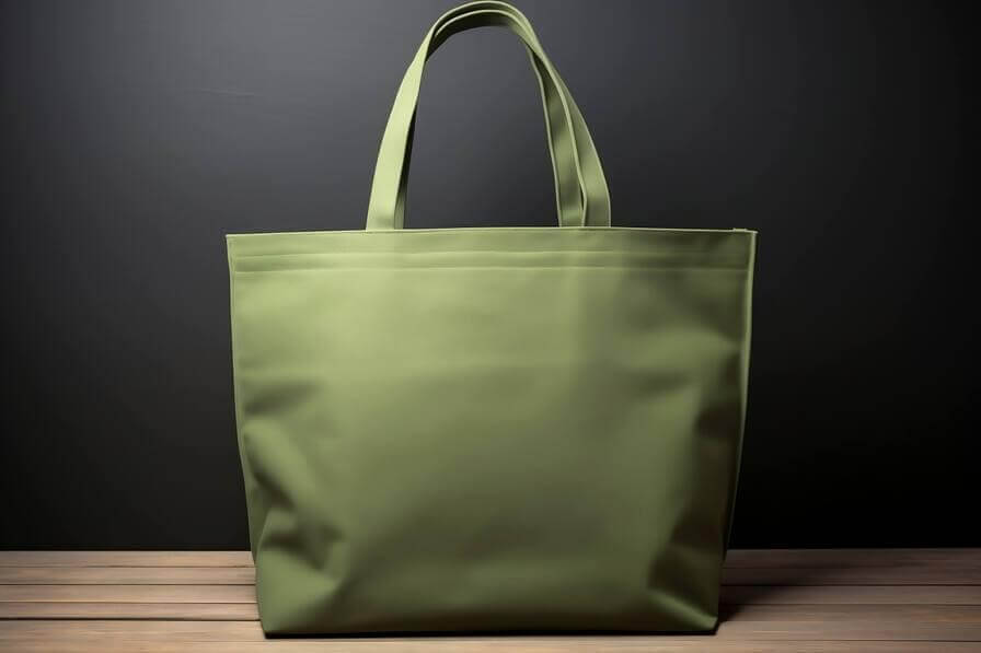 Download Empty Green Tote Bag on Wooden Table Mockups Online - Creative ...