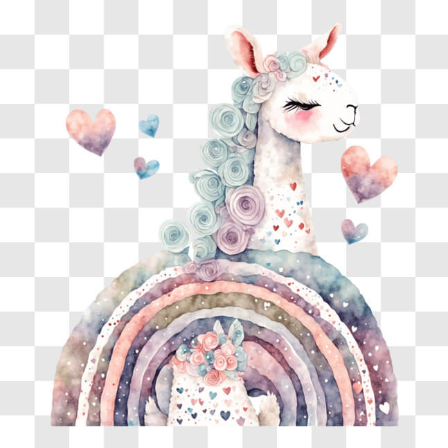 Download Llama Watercolor Painting with Hearts and Rainbows PNGs Online ...