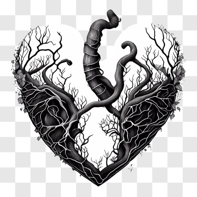 Descarga Corazón blanco y negro con ramas en forma de animales y partes ...