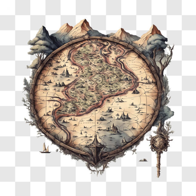 Download Hand-Drawn Fantasy Map with Mountains, Rivers, and Forests PNGs Online - Creative Fabrica